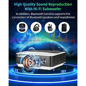 Native 1080P Full HD Video Projector for Outdoor Moives 200'' Display 9000 Lumens Wireless Bluetooth WiFi Projector Smart Home Theater Projector Gaming,Zoomable,10W Speakers,iOS,Android,TV Stick