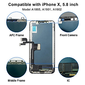 EFAITHFIX for iPhone X Screen Replacement OLED [NOT LCD] 5.8 Inch Display Digitizer 3D Touch Screen Frame Assembly with Repair Tools Kit Waterproof Adhesive Tempered Glass for Model A1865/A1901/A1902
