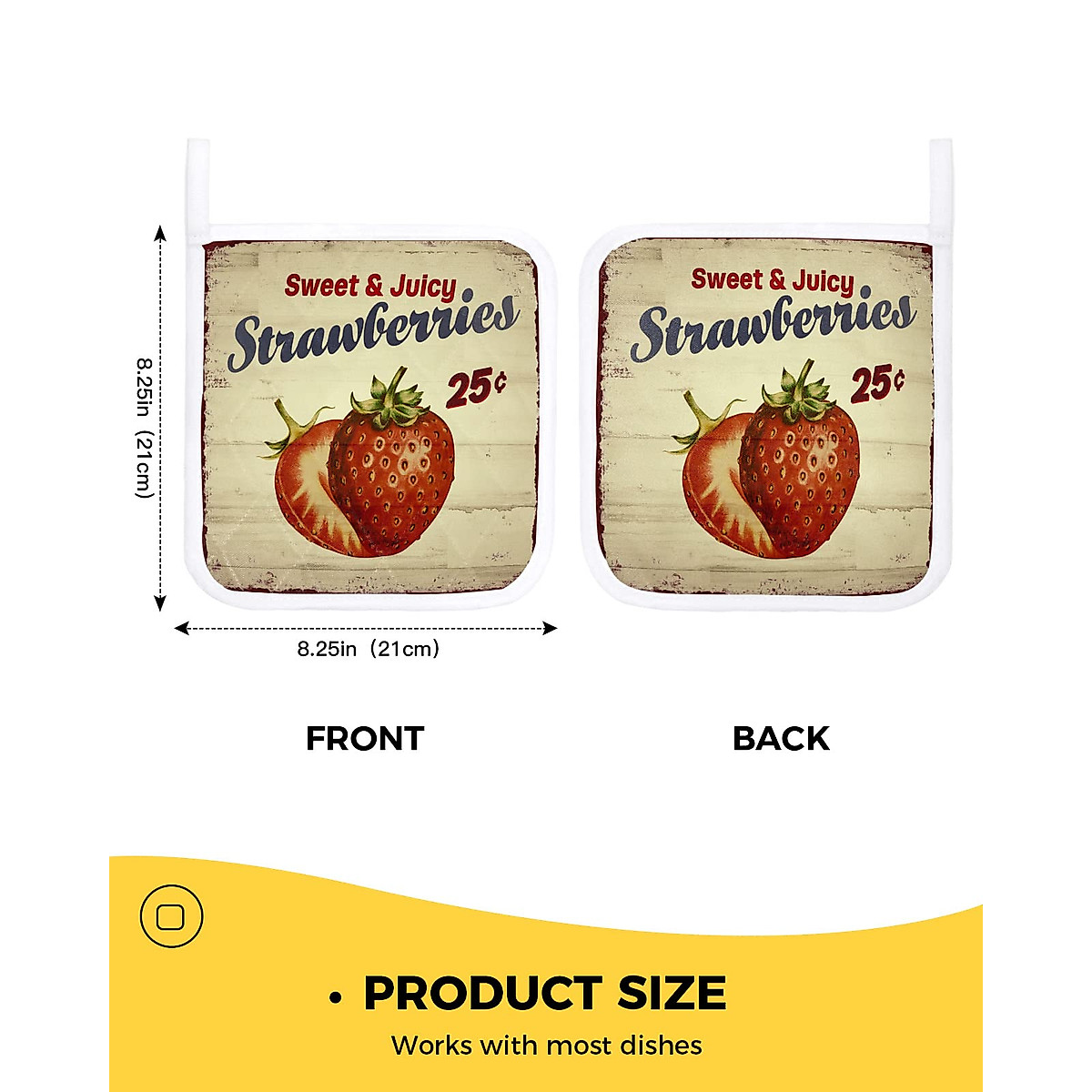 5 PCS Pot Holders with Hanging Loops, Red Strawberry Heatresistant Potholders Coasters Mat for Kitchen Cooking Baking BBQ Vintage Rural Shabby Grain