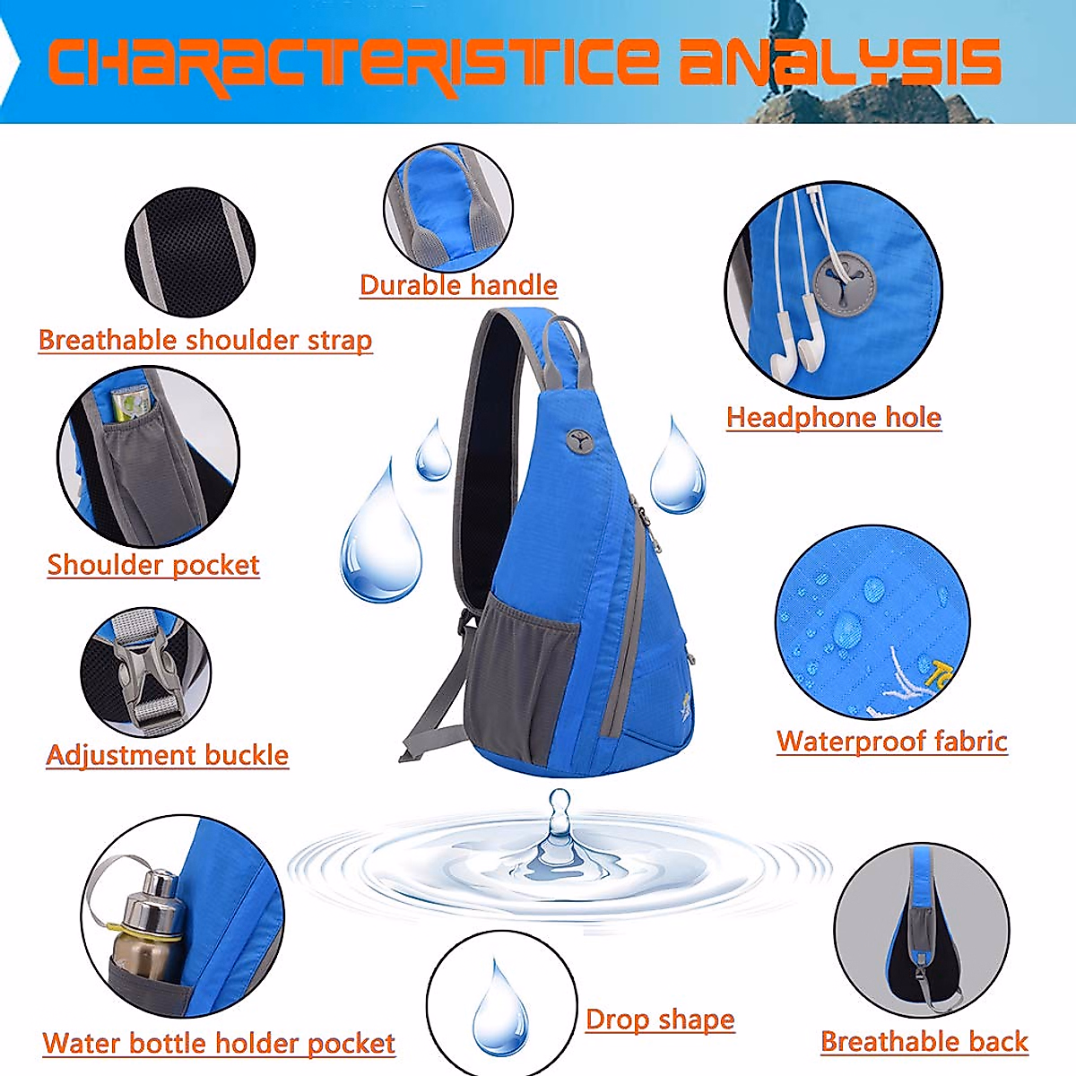 RedsGirl Outdoor Lightweight Waterproof Sling Backpack - Crossbody Shoulder Chest Bag Hiking Daypacks for Men Women Youth, Lake Green