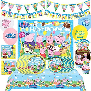 Treasures Gifted Officially Licensed Peppa Pig Birthday Party Supplies - Serves 16 Guests Ultimate Set Peppa Pig Party Supplies, Peppa Pig Decorations, Peppa Pig Backdrop, Peppa Pig Cake Topper & More