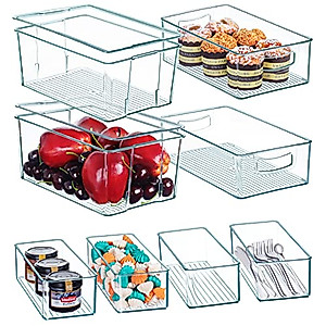 Hudgan 8 PACK Multi-size Clear Storage Bins Set, Stackable Pantry Organization and Storage Containers with 2 Lids, Perfect for The Home Edit and Cabinet Organizers