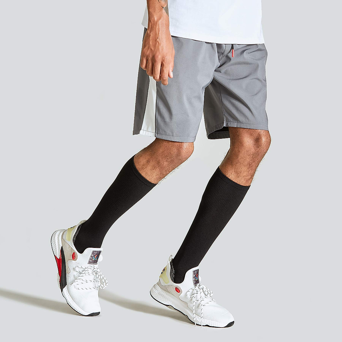 WANDER 6 Pairs Men's Athletic Run Cushion Over-the-Calf Tube Socks (6 pairs Red, L:Shoe Size:9-12)