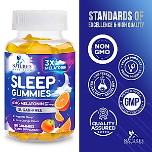Melatonin Sleep Gummies Sugar Free - 6 mg Natural Melatonin Sleep Gummies for Adults, Extra Strength Sleep Gummy Supplements, Occasional Sleeping Support Supplement, Gomitas para Dormir - 120 Gummies