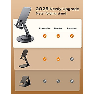 LISEN Rotatable Cell Phone Stand Height Adjustable iPhone Holder for Desk Portable Cellphone Stand Compatible with All Mobile Phone iPhone 15 14 Pro Max Desk Accessories (20X Stable Space Black)