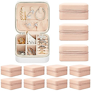 12 Pcs Travel Jewelry Case Bridesmaid Gift Boxes Jewelry Travel Organizer Small Jewelry Box Mini Storage Organizer Storage Box for Women Girls Bridesmaid Gift (White, Pink)