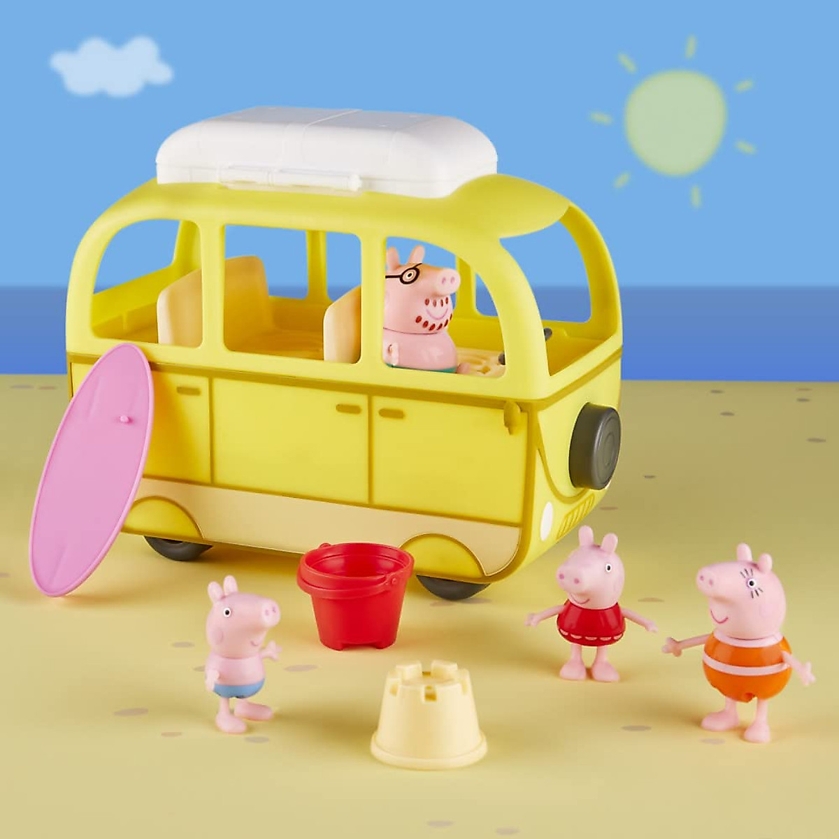 Peppa Pig Peppa's Adventures Beach Campervan, Preschool Toy, 10 Pieces, Working Wheels, 3 Years and Above, Multicolored (F3632FF2)