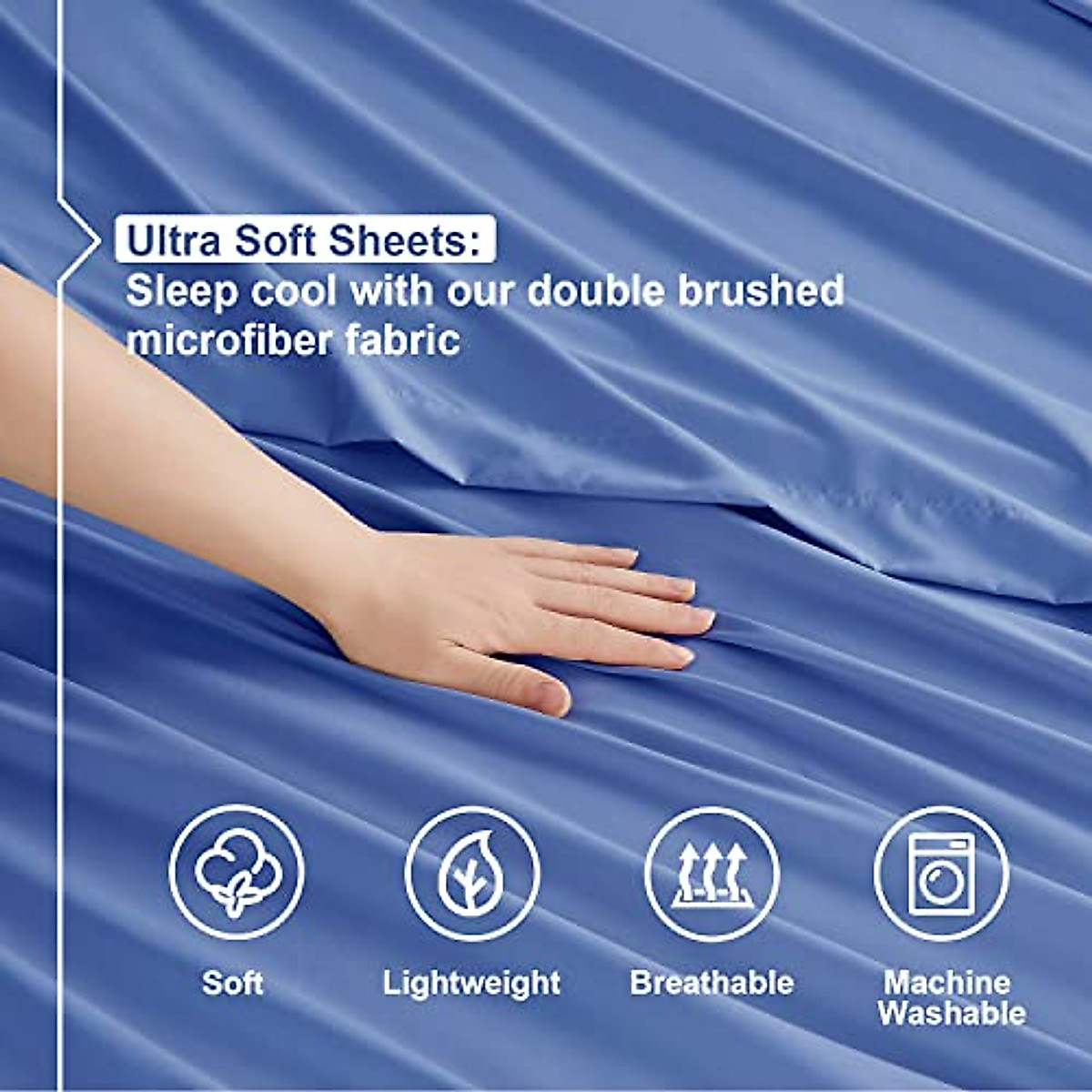 Nestl Split King Sheets for Adjustable Beds - 5 Piece Split King Sheets Set, Deep Pocket, Hotel Luxury, Extra Soft, Breathable and Cooling, Calm Blue Split King Bed Sheets