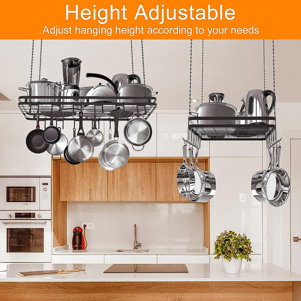 Amtiw 30 Inches Ceiling Pot Rack and Pan Rack for Ceiling with 12 Hooks, Storage Rack Multi-Purpose Organizer for Kitchen Organization, Home, Restaurant, Kitchen Cookware
