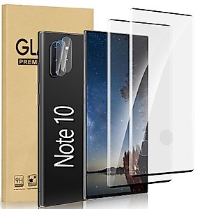 Audins [2+2 Pack Galaxy Note 10 Screen Protector, 9H Tempered Glass with Camera Lens Protector, Ultrasonic Fingerprint Support, 3D Curved, HD Clear Scratch Resistant for Samsung Galaxy Note 10 5G