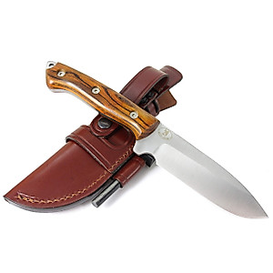 JEO-TEC Nº29 Bushcraft Survival Hunting Camping Knife - MOVA-58 Stainless Steel - Cocobolo Wood Handle - 10'' Overall - Multi-positioned Leather Sheath - Handmade in Spain
