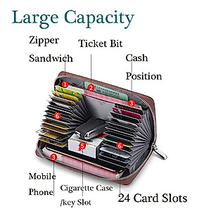 DKKD Unisex Anti-credit Card Fraud Multi-compartment Wallet, 24 Slots RFID Blocking Card Holder Large Long Leather Zipper Organizer Accordion Wallet, Huge Storage Capacity (Black)