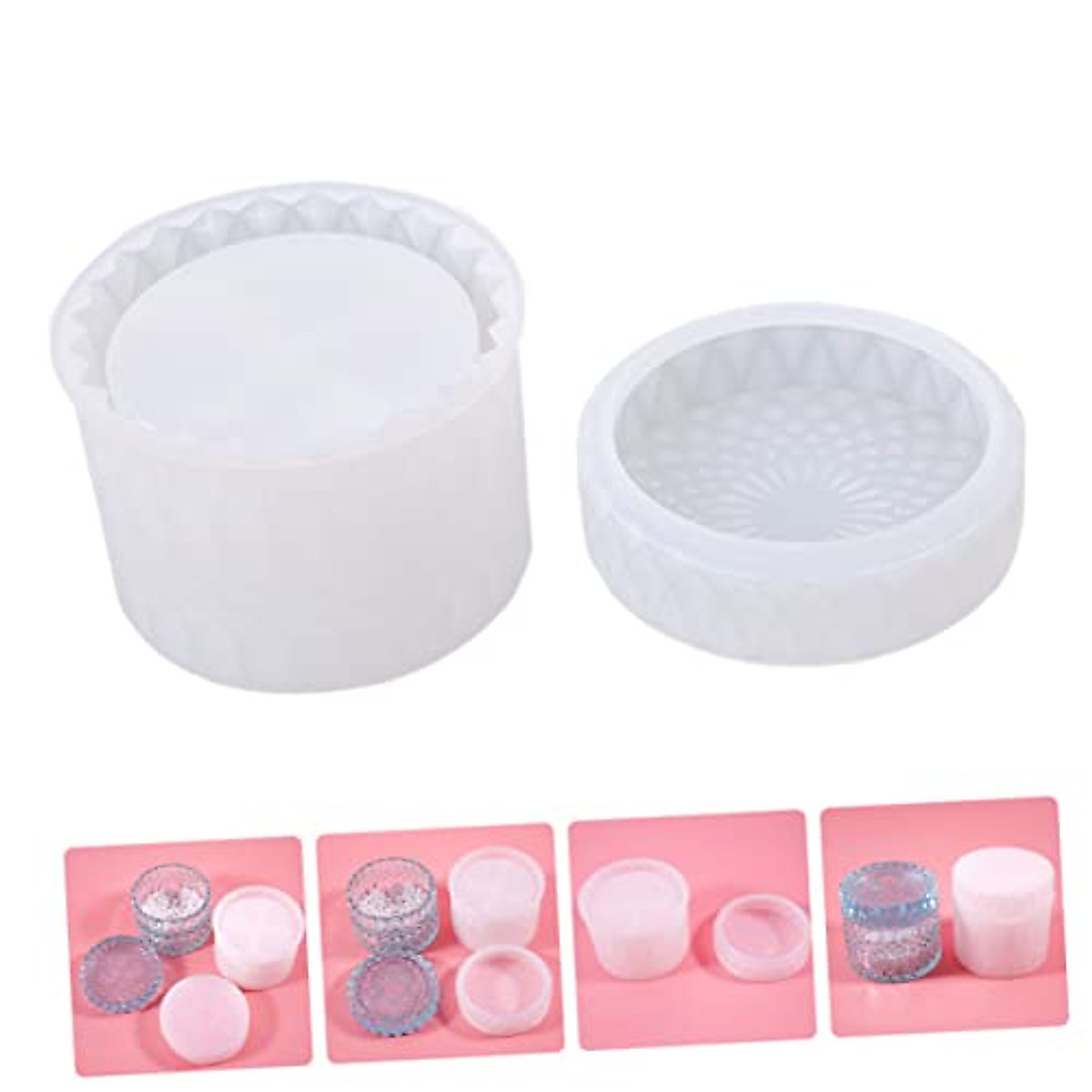Beavorty 2 Pcs Jar Silicone Mold Small Containers Silicone Planter Mold Tray Mold Containers with Lids Trinket Tray Resin Candy Jar Molds Silicone DIY Mold Cosmetics Container Making Tool