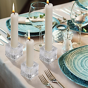 Hsei 36 Pcs Square Glass Taper Candle Holders Bulk 1.5 Inch Small Glass Candlestick Holders for 0.98 Inch Tapered Stick Candle for Wedding Halloween Thanksgiving Christmas Table Centerpiece(Clear)