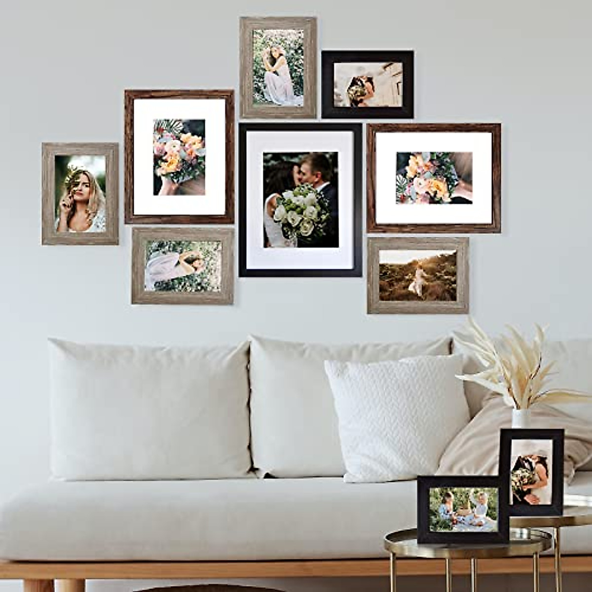 SESEAT Picture Frames Collage, Gallery Wall Frame Set with 11x14 8x10 5x7 4x6 Frames in 3 Different Finishes, Set of 10