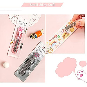 Small Utility Knife，Cute cat Paw Retractable Utility Knife，6 Utility Knifes，Send you 1 Plastic Ruler，9mm Wider Razor Sharp Blade，Perfect for Office and Home Use