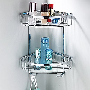 SUS 304 Stainless Steel Shower Caddy Basket Bathroom Corner 2-Tier Large Triangular Shower Basket Wall Mount Polished