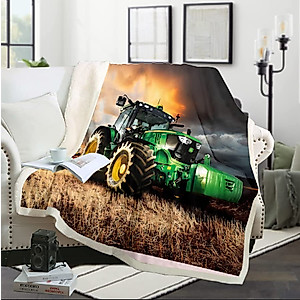 DHYYE Tractor Blanket with Equipment Trucks,Farm Tractor Vehicles Blanket Throw Blanket,2 Layers of Fabric (51x59In,8)