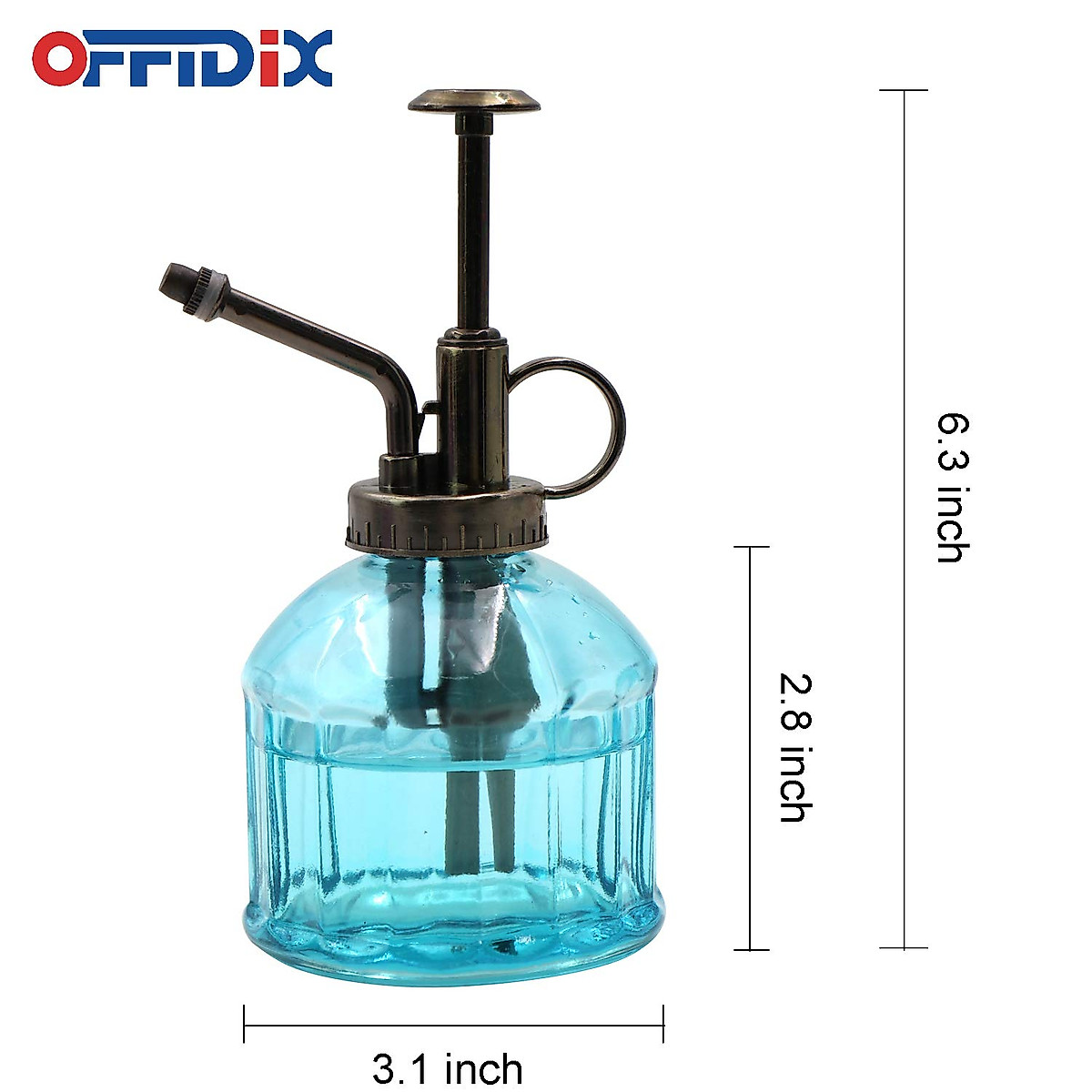 OFFIDIX Glass Spray Bottle,Flower Mister Watering Can Pot 6.3" Tall Spritzer Bronze Plastic Top Pump One Hand Watering Can Indoor Plant Mister Spray Bottle for Garden, Plants, Cleaning