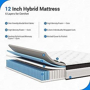 Avenco California King Mattress 12 Inch, Hybrid Mattress Cal King Medium Firm, Cal King Mattress in a Box with Pocketed Springs CertiPUR-US Foam Mattress, Supportive, Pressure Relief, Edge Support