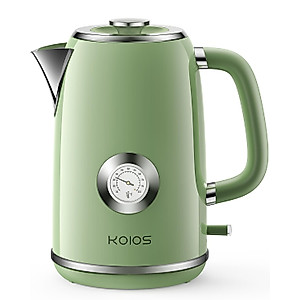 Electric Kettle, 1.8 L Hot Water Boiler Heater with Thermometer, 1500W Retro Electric Tea and Water Kettle with LED Indicator, 100% Stainless Steel, Auto Shut-Off & Boil-Dry Protection, Retro Green
