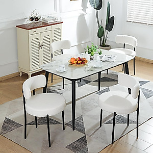 Hooseng White Dining Chairs Set of 2, Modern Kitchen Dining Room Chairs, Round Upholstered Boucle Chairs with Curved Backrest and Black Metal Legs for Kitchen, Dining Room, Living Room