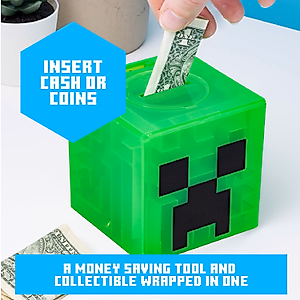 Paladone Minecraft Creeper Maze Safe, Complete The Maze to Unlock Money, Fun Minecraft Block Collectible Toy and Piggy Bank for Kids, Comes with Decorative Stickers