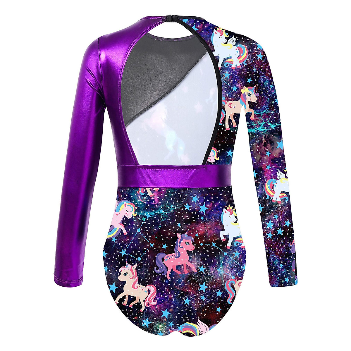 HULIJA Gymnastics Leotards for Toddler Girls Long Sleeve Cartoon Horses Athletic Dancewear Black&Rainbow 6 Years