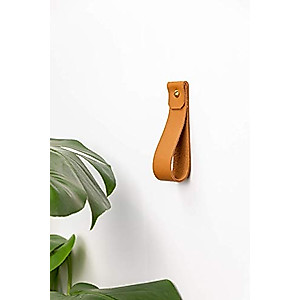 KEYAIIRA - Medium Nicotine Leather Wall Hook, wall hanging strap towel hook for wall leather loop strap for scarf storage boat paddle holder minimal towel bar rack storage