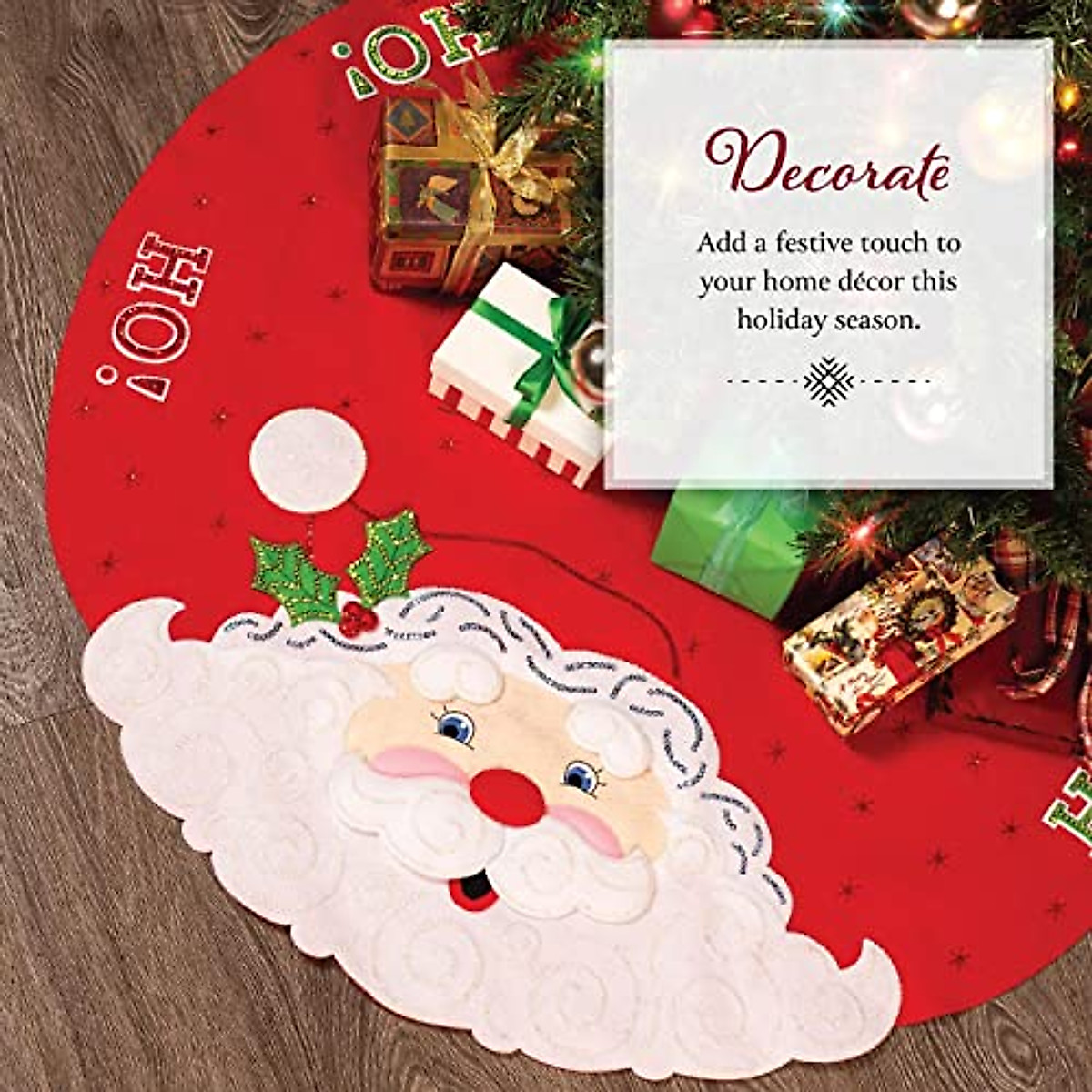 Bucilla, Jolly Santa, Felt Applique Christmas Tree Skirt Making Kit, Perfect for DIY Arts and Crafts, 89640E