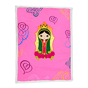 Linzy Plush Virgin Mary Our Lady of Virgen de Guadalupe Baby Double Blanket, Super Soft Baby Double Blanket (50x40 Inch), Pink, 62312