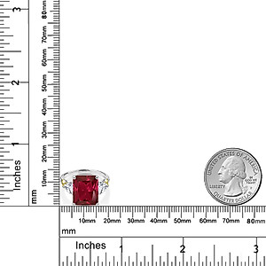 925 Sterling Silver and 10K Yellow Gold Build your Own Personalized Gemstone Birthstone and White Diamond 3 Stone Women Ring (12X10MM Emerald Cut and 5MM Trillion Cut, Available In Size 5, 6, 7, 8, 9)