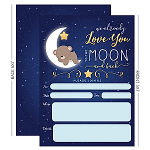 Your Main Event Prints Moon Bear Baby Shower Invites, 20 Count, 5x7, Blue, Premium Heavy-weight Card Stock