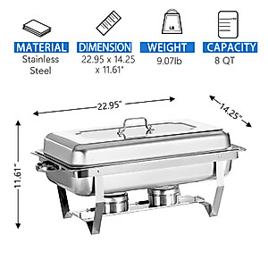 Jacgood Chafing Dish Buffet Set 4 Pack 8QT Stainless Steel Food Warmer Chafer Complete Set with Water Pan, Chafing Fuel Holder for Party Catering