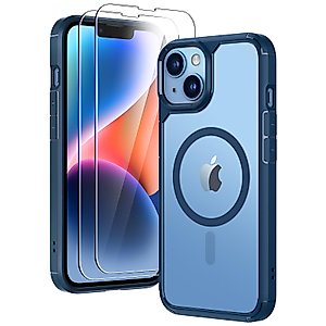 TAURI 3-in-1 Magnetic Designed for iPhone 13 for iPhone 14 Case, [Compatible with MagSafe] with 2 Screen Protector, Shockproof Phone Case for iPhone 13/14, Blue