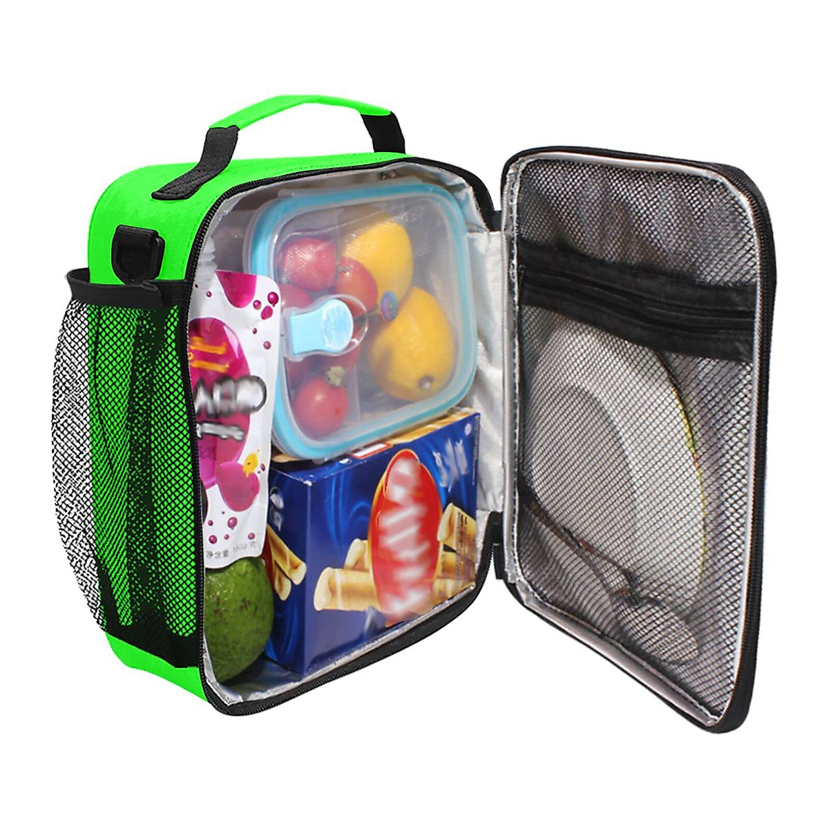 Kigai Plain Neon Green Solid Color School Lunchbox for Boys Girls,Insulated Lunch Tote Bag with Adjustable Strap,Leakproof and Durable Lunch Cooler for Work Office