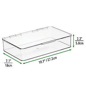 mDesign Plastic Stackable Storage Organizer Bin with Hinged Lid for Bathroom, Cabinet, Drawer, Under Sink, Shelf Organization Holds Medicine, Bath Essentials, Cleaning Supplies - 4 Pack - Clear