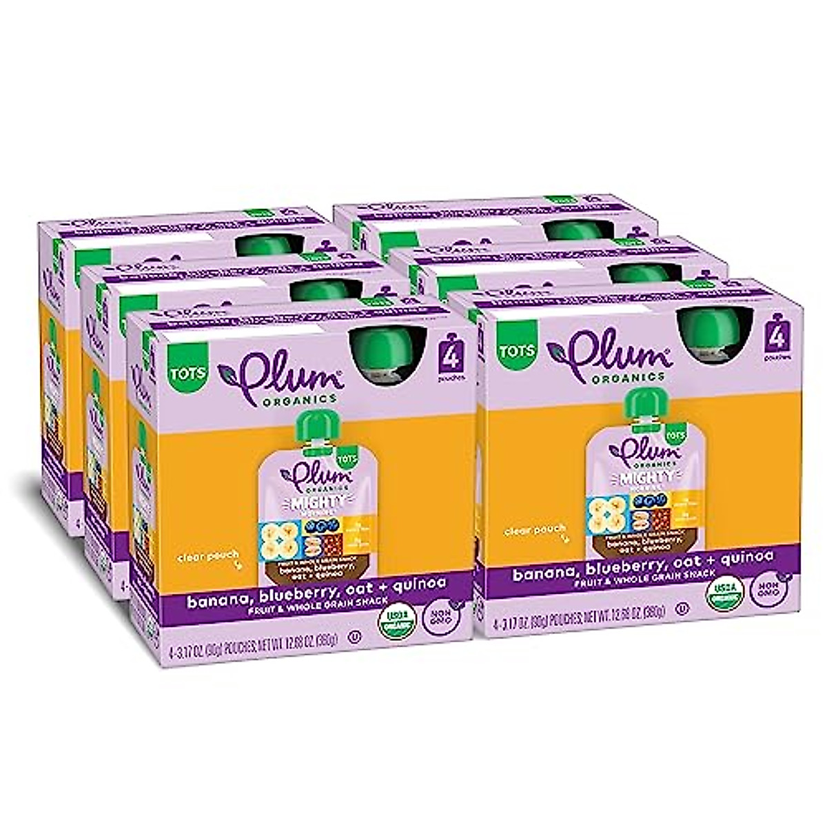 Plum Organics Mighty Morning Organic Toddler Food - Banana, Blueberry, Oat, and Quinoa - 3.17 oz Pouch (Pack of 24) - Organic Fruit and Whole Grain Toddler Food Pouch
