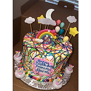 Palksky Colorful Rainbow Cake Topper/Wedding Cake Flags/Cupcake Picks Set -Include Cloud Balloon Moon Stars/Boy Girl Kid Birthday Baby Shower Party Baking Decoration Supplies