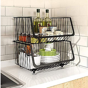 PEPDRO 2 Tier Vegetable Fruit Rack Kitchen Table Board Storage Basket Multifunctional Storage Rack Shelf