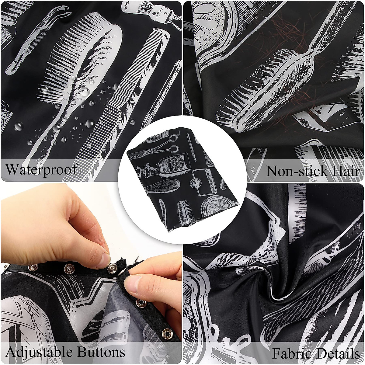 FEBSNOW Waterproof Barber Cape and Neck Duster Brush Hair Cutting Cape with Adjustable Snap Button, 43.3 × 57 Inches Large Salon Cape for Hair Treatment Haircut Dyeing Perm (Printing Style)
