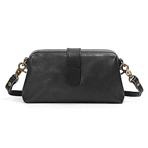 Top-Handle Bags Leather Crossbody Bags for Women Shoulder Bags Handmade Phone Purse Handbags Vintage Small Nice Little Messenger Bag Black