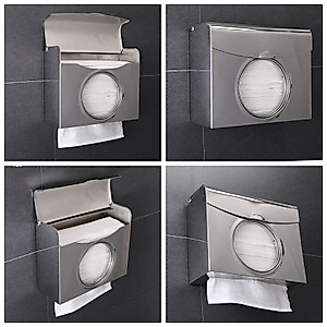 Tissue Box Holder Stainless Steel Wall Mount Tissue Dispenser Arc-Shape Tissue Outlet Square Tissue Box for Bathroom Toilet Kitchen