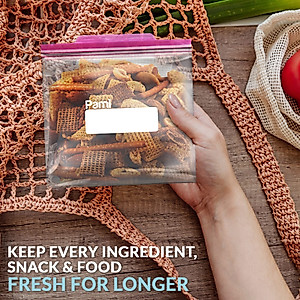 PAMI 60-Pack Gallon Sandwich Bags, Leakproof Double Zipper Storage Bags with Expandable Bottom, Write-On Label, Thick Reusable