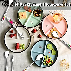 xlehoely 14 Pcs Dessert Forks and Spoons Silverware Set,Stainless Steel Cutlery Forks,Mini Coffee Spoons Pastry Forks with Porcelain Handles,Cake Forks Tea Spoons for Dessert Appetizers,Salad,Fruit