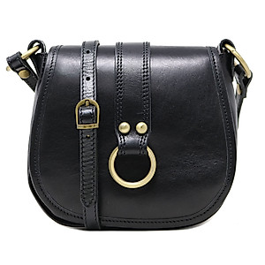 Floto Venezia Women's Saddle Bag Crossbody Shoulder Bag Handbag (Black)