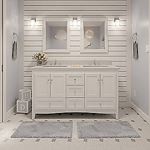 Kitchen Bath Collection Abbey 60-inch Double Bathroom Vanity (White/Quartz): Includes White Cabinet with Stunning Quartz Countertop and White Ceramic Sinks
