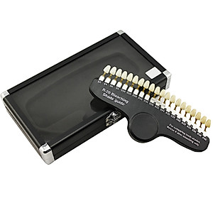 Professional 3D R-20 Teeth Whitening Shade Guide Dental 20 Colors Tooth Bleaching Shade Chart with Mirror Aluminum Case