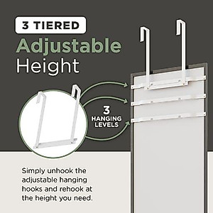 Mirrotek - Full Length Adjustable Over The Door Mirror Black Aluminum Finish - Hanging Instant Install Long Full Body Mirror for Bedroom, Dorm Room