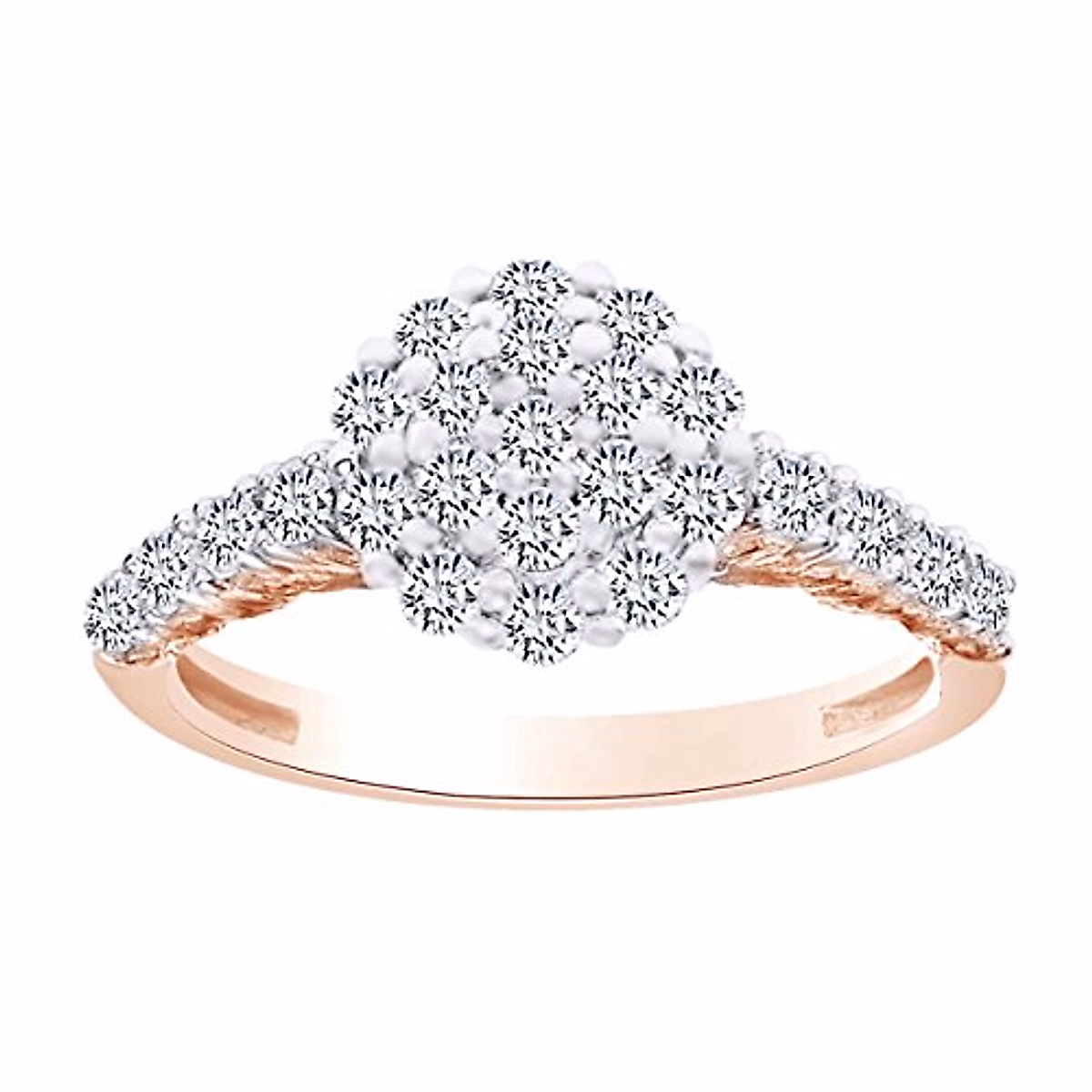 AFFY 14k Solid Rose Gold Round Cut White Natural Diamond Halo Cluster Engagement Wedding Ring 0.75 cttw Ring Size-13